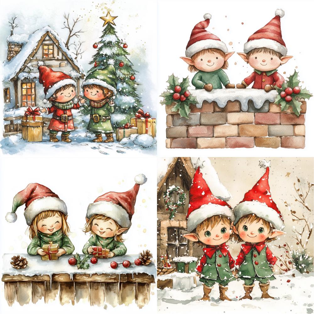38 Christmas Elves Watercolor Clipart JPG, Digital Download, Junk ...