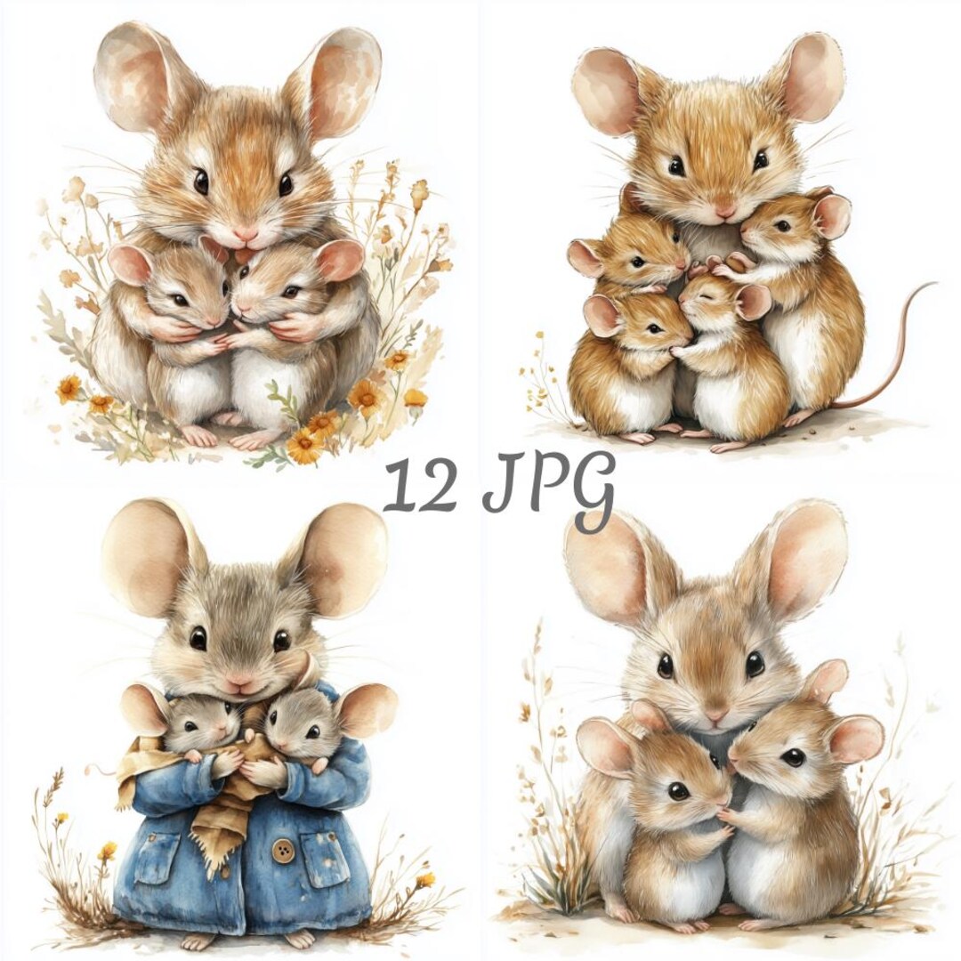 12 Mouse Mom Hugs Her Mice Clipart JPG, Motherhood, Clipart, Digital ...