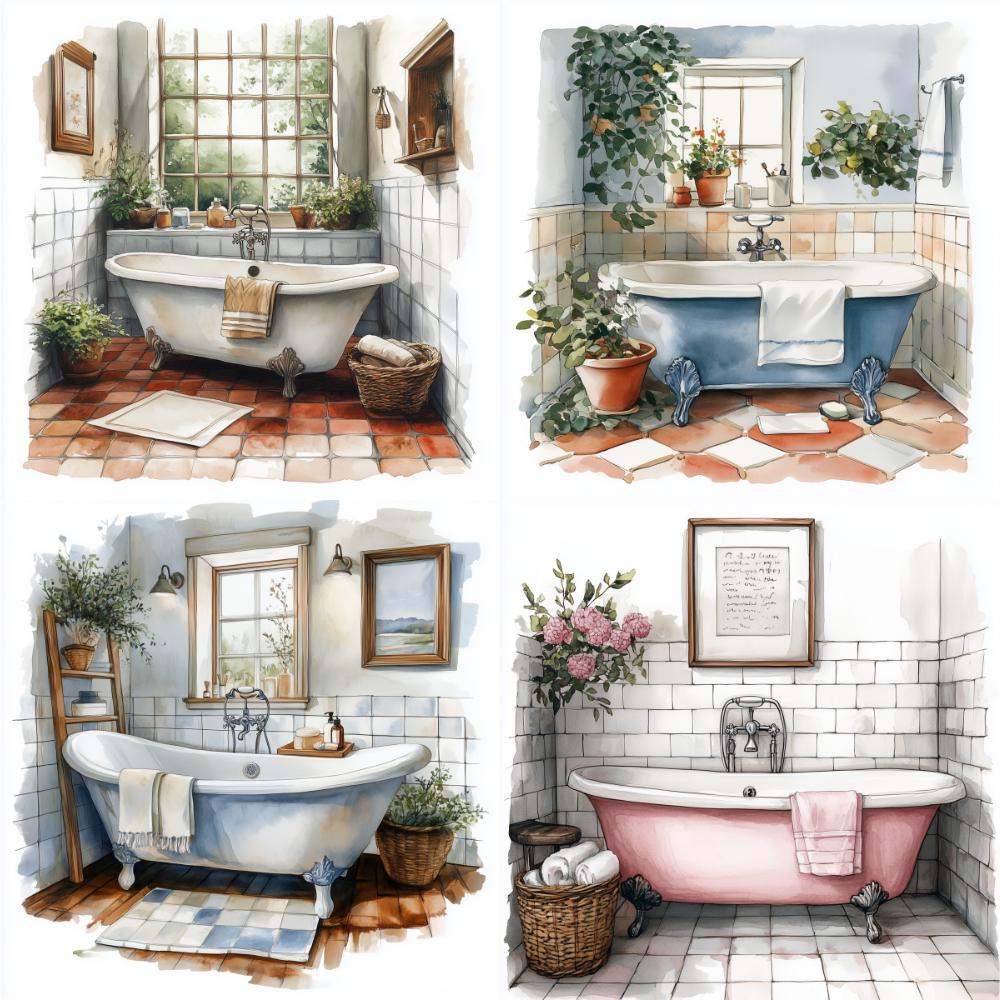 20 Cozy Bathroom Watercolor Clipart Set JPG, Digital Download, Junk ...