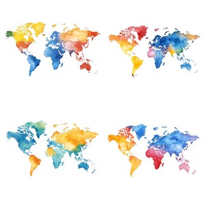 13 Colorful World Map Watercolor Clipart JPG, Digital Download, Junk ...
