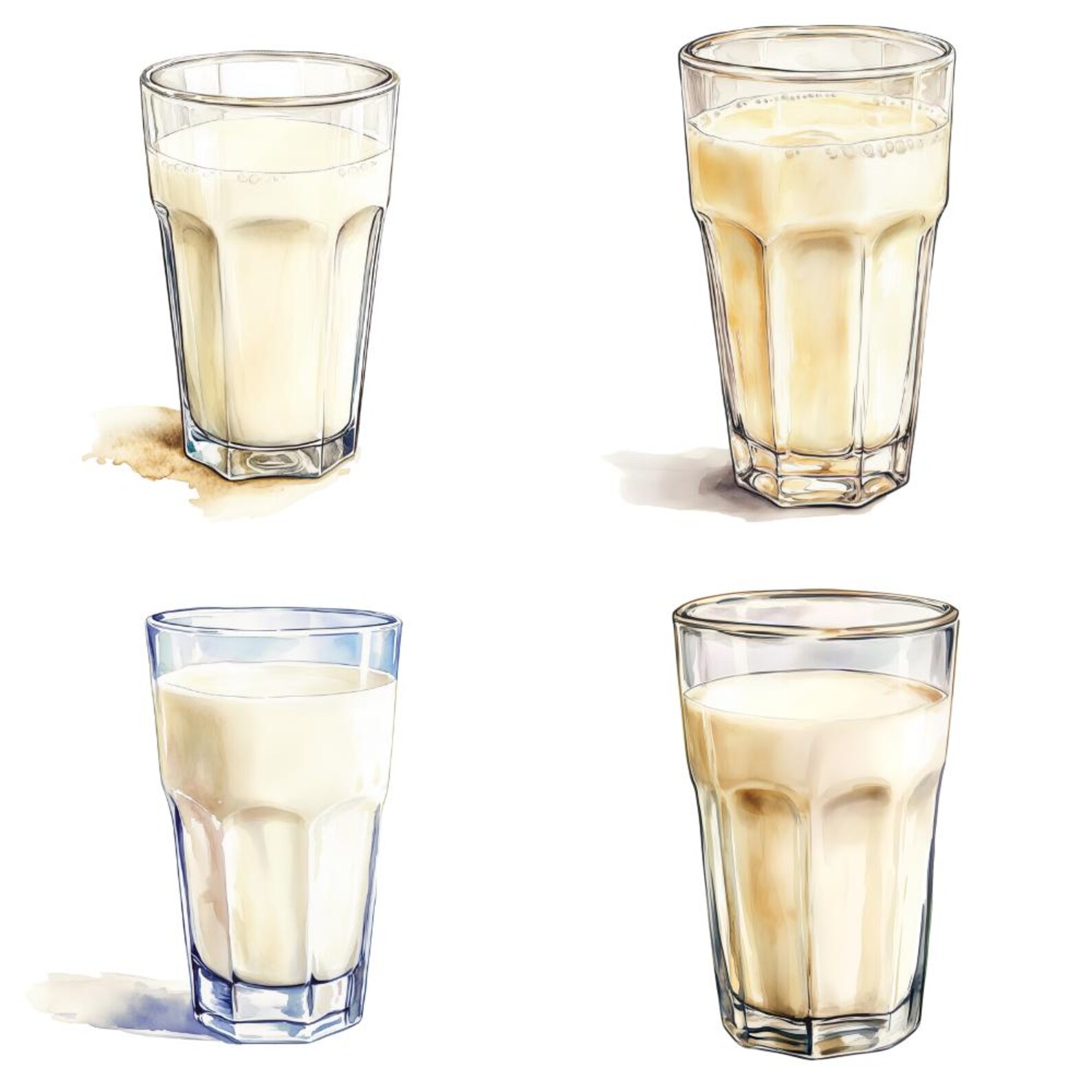 16 Glass of Milk Watercolor Clipart PNG, Digital Download, Junk ...
