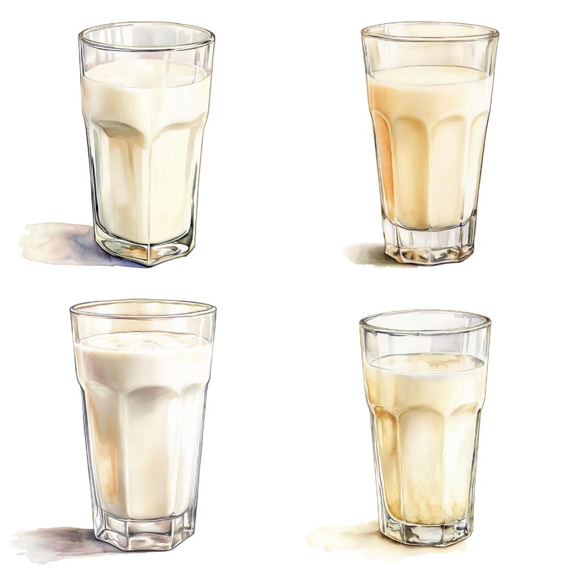 16 Glass of Milk Watercolor Clipart PNG, Digital Download, Junk ...