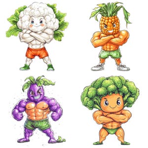 30 Cartoon Strong Vegetable Clipart PNG, Digital Download, Junk ...