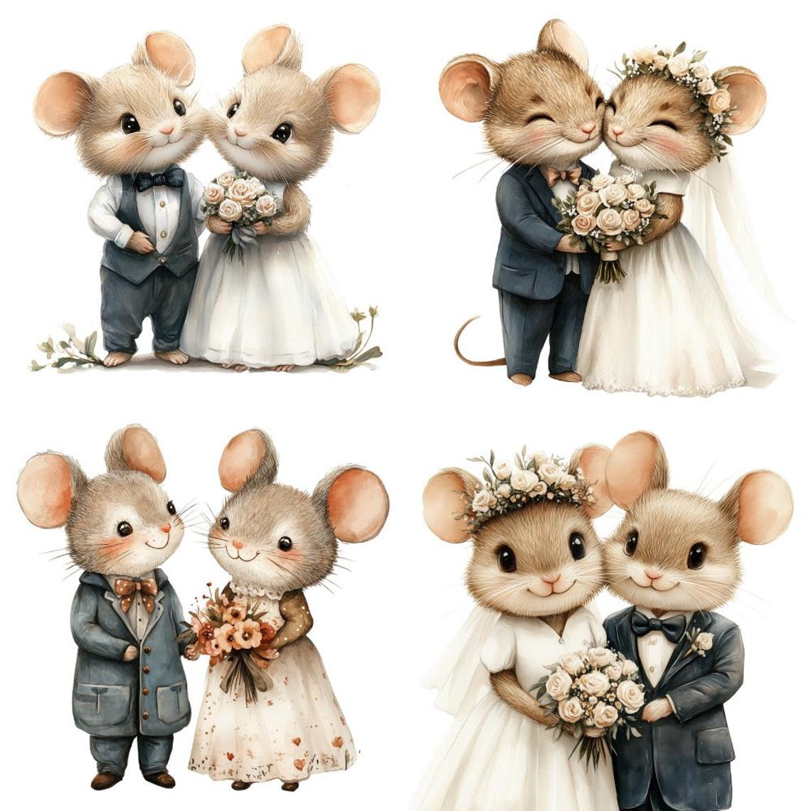 15 Wedding Mice Clipart PNG, Digital Download, Junk Journals, Paper ...