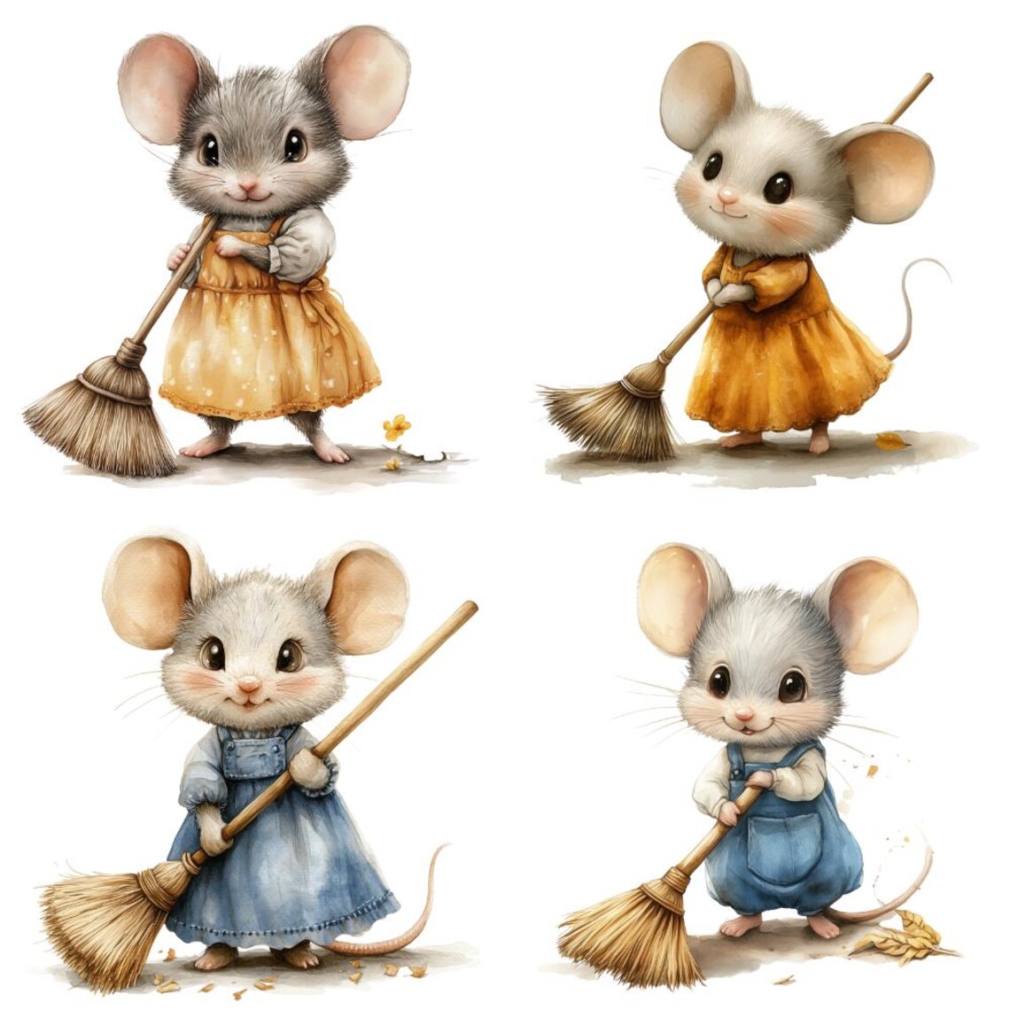 14 Cute Mouse Sweeping Clipart PNG, Digital Download, Junk Journals ...