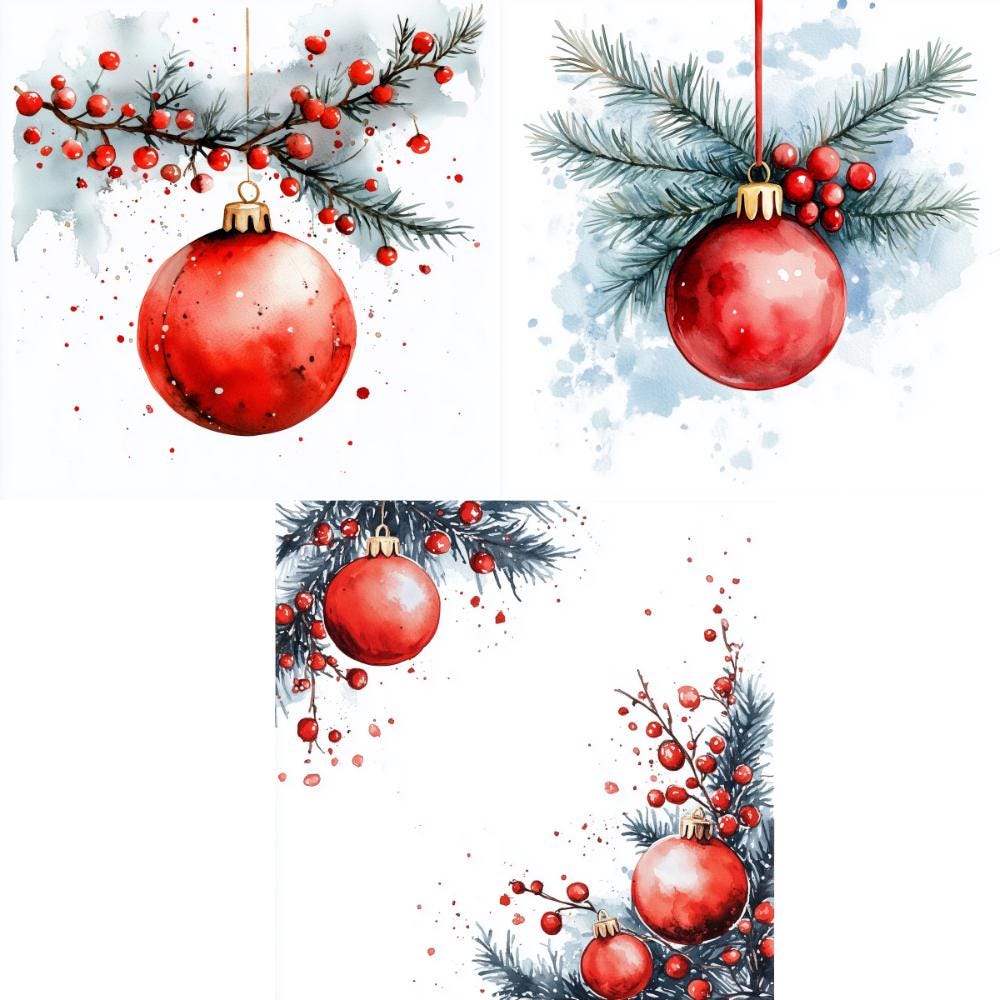 35 Red Christmas Watercolor Clipart JPG, Digital Download, Junk ...