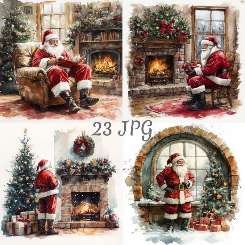23 Santa at Home Christmas Clipart JPG, Digital Download, Junk Journals ...