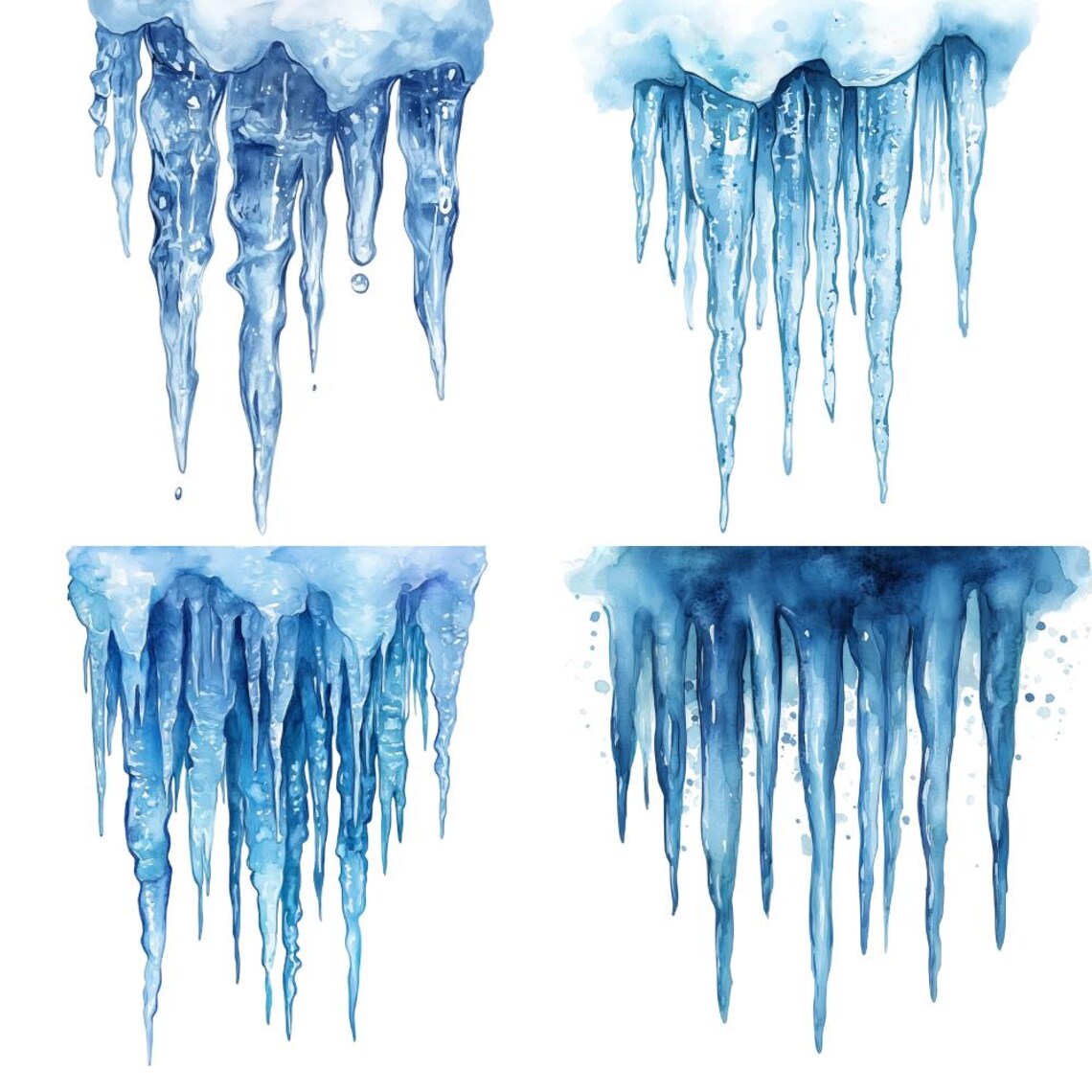 16 Winter Icicles Watercolor Clipart PNG. Digital Download Junk ...