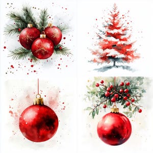 35 Red Christmas Watercolor Clipart JPG, Digital Download, Junk ...