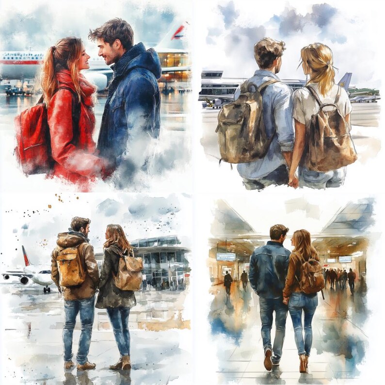 19 Loving Couple at the Airport Clipart JPG, Digital Download, Junk ...