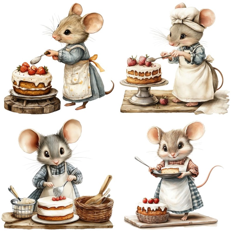 17 Housewife Mouse is Baking a Cake Clipart PNG, Digital Download, Junk ...
