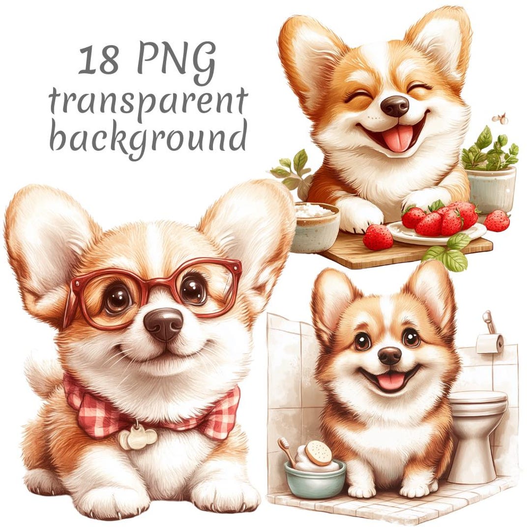 18 Cute Corgi Clipart PNG P.3, Digital Download, Junk Journals ...