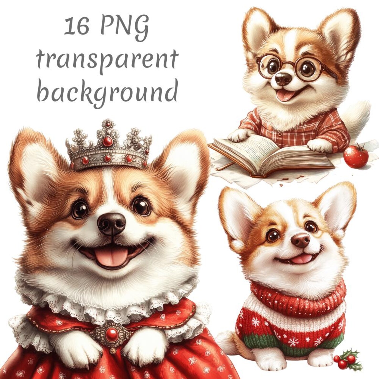 16 Cute Corgi Clipart PNG, Digital Download, Junk Journals, Transparent ...