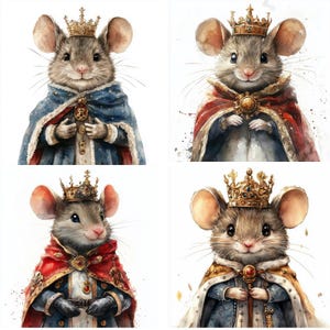 16 Fairytale Mouse King Watercolor Clipart JPG, Digital Download, Junk ...