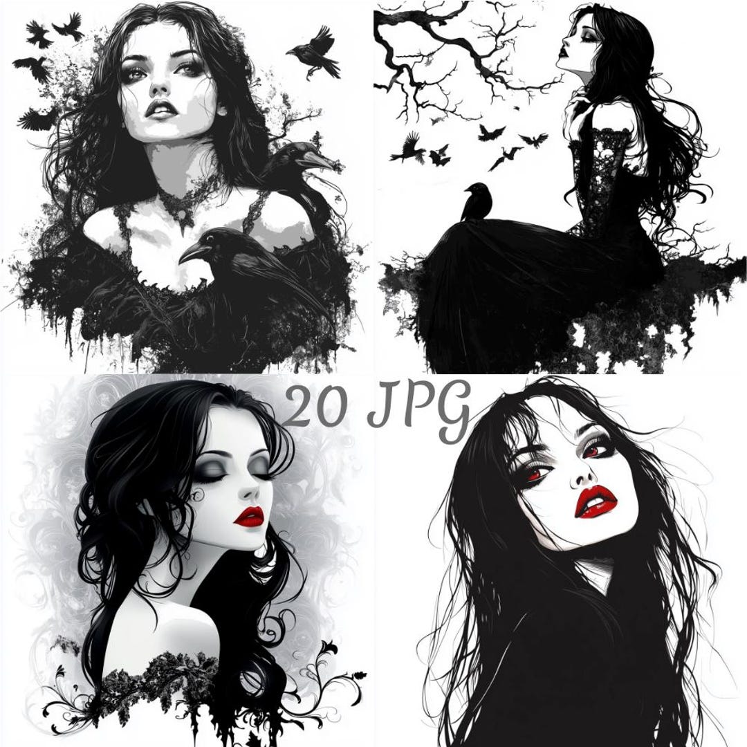20 Goth Girl Clipart JPG, Digital Download, Junk Journals, Paper Craft ...