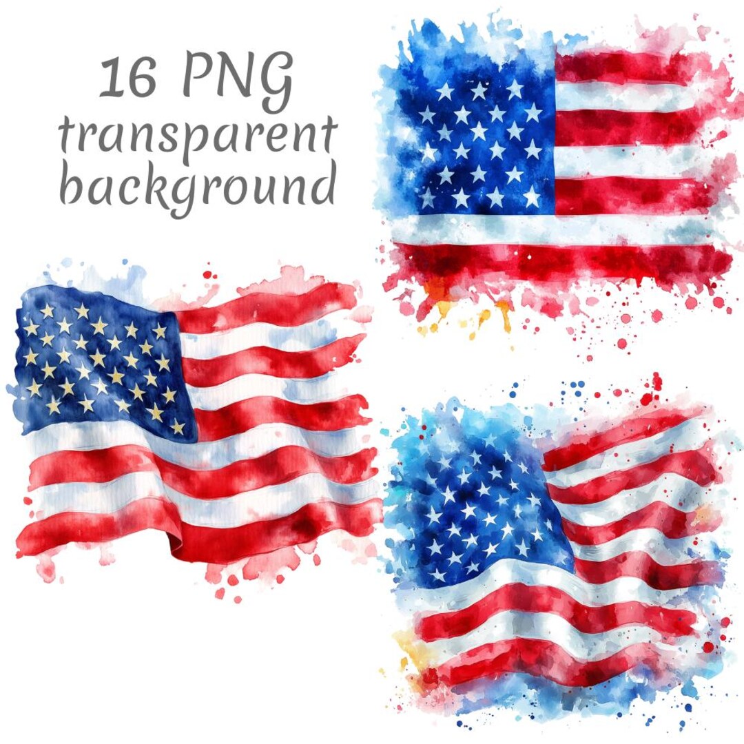 16 American Flag Watercolor Clipart PNG, Digital Download, Junk ...