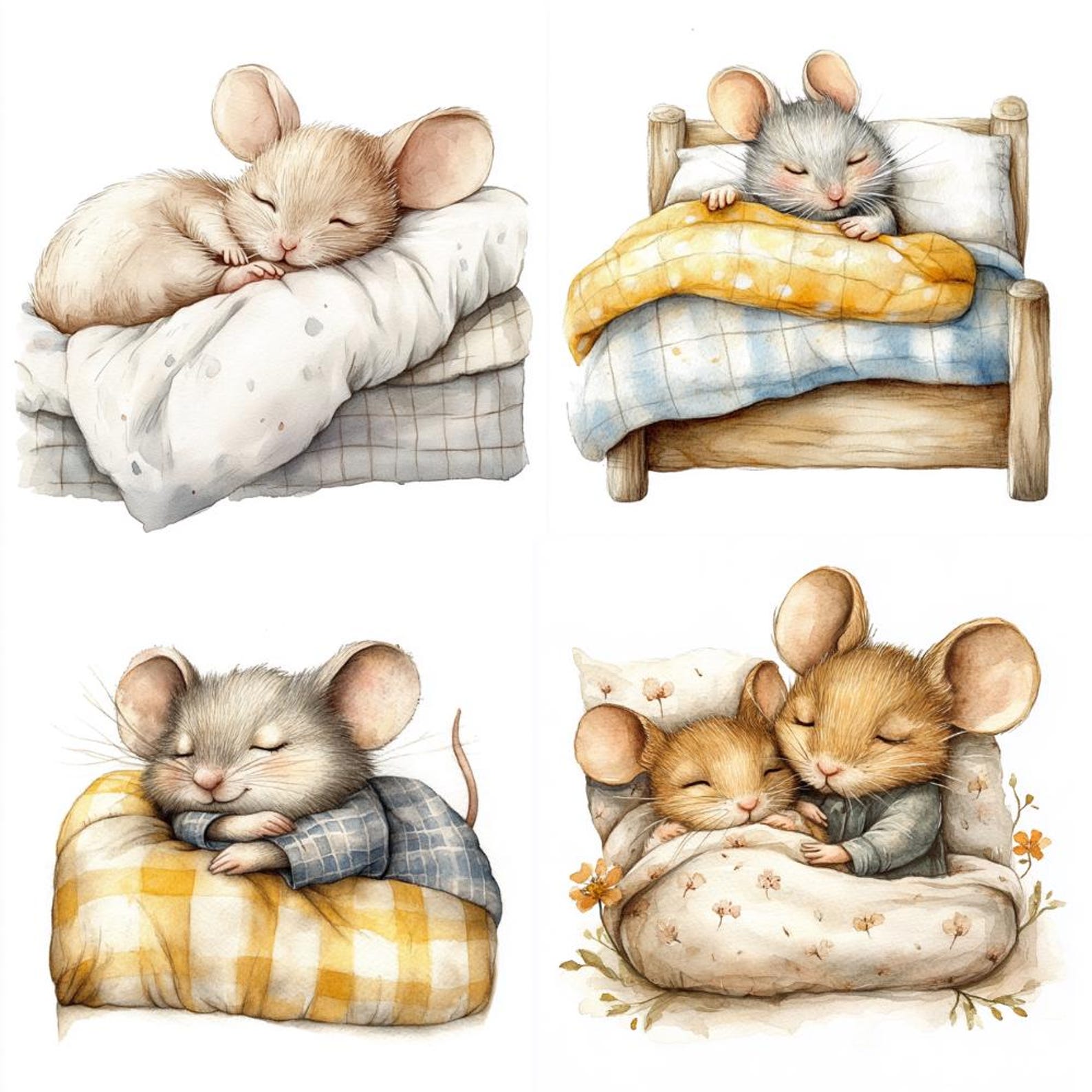 17 Cute Mice Sleeping in Bed Clipart JPG, Digital Download, Junk ...