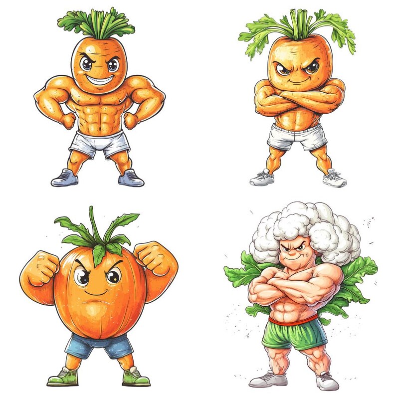 30 Cartoon Strong Vegetable Clipart PNG, Digital Download, Junk ...