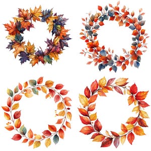 16 Autumn Wreath Watercolor Clipart PNG, Digital Download, Junk ...