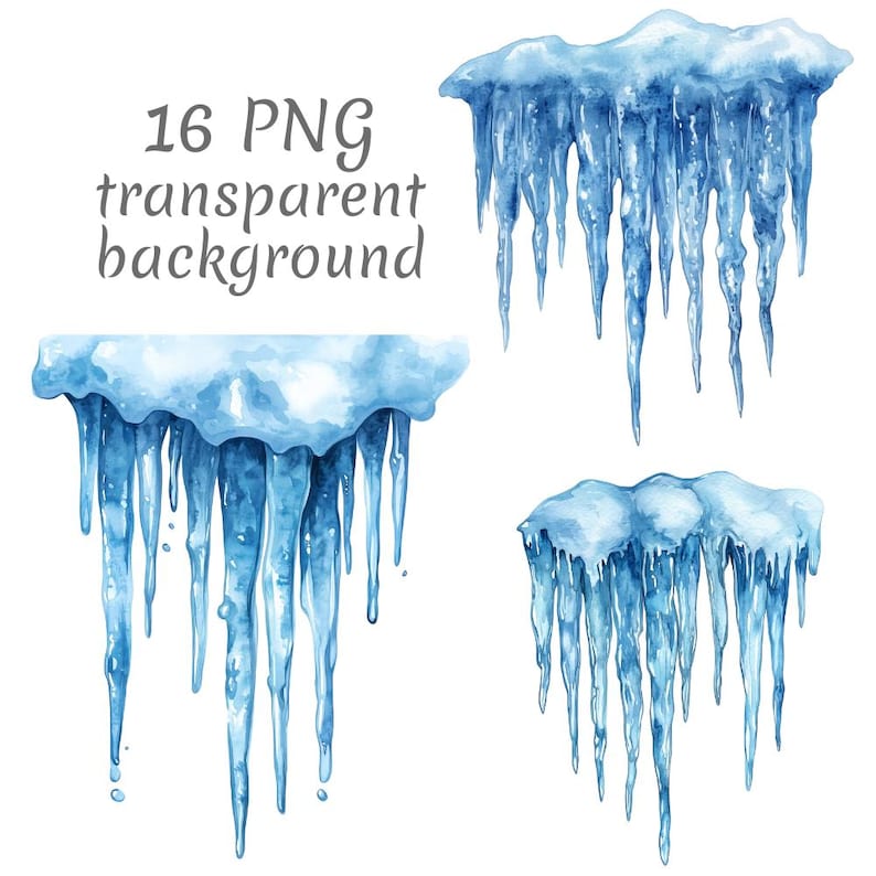 16 Winter Icicles Watercolor Clipart PNG. Digital Download Junk ...