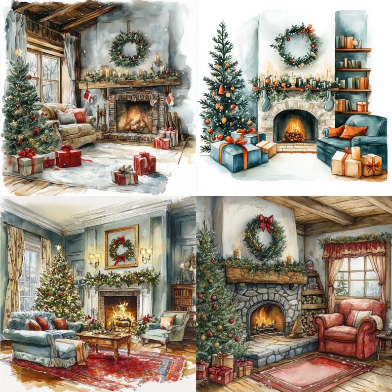 21 Christmas Room Illustration JPG, Digital Download, Junk Journals ...