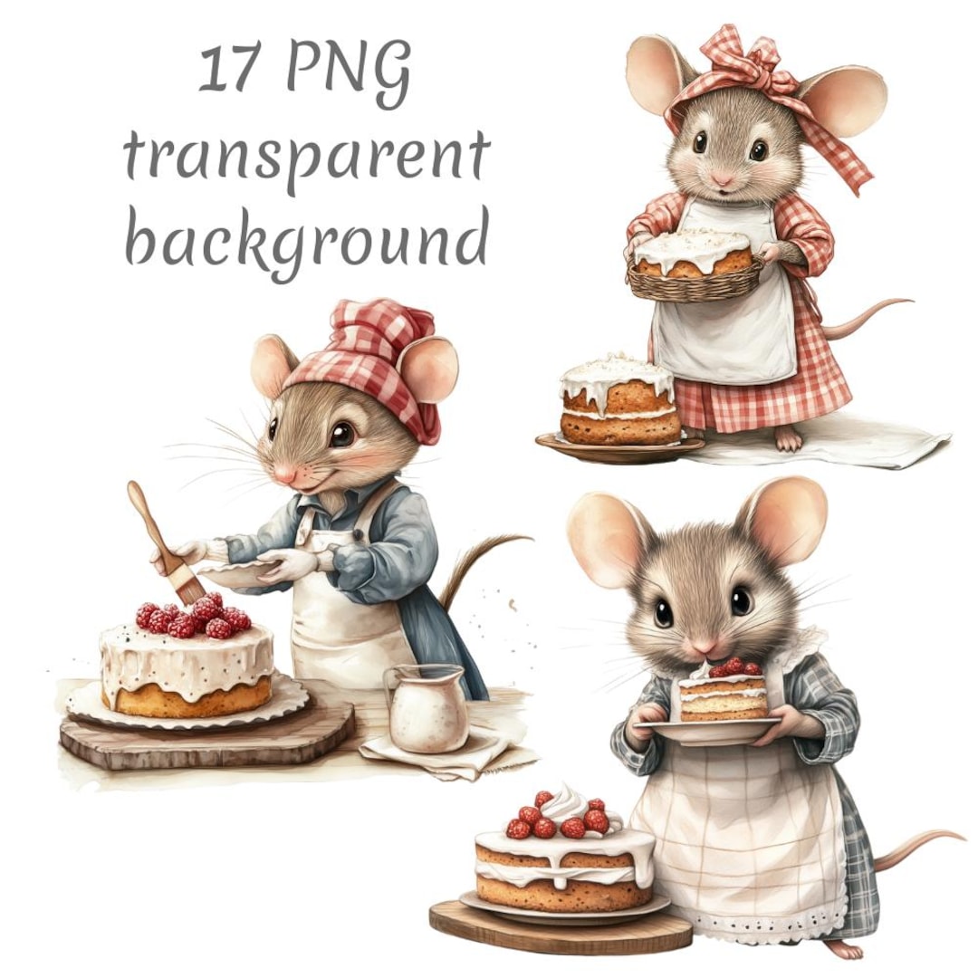 17 Housewife Mouse is Baking a Cake Clipart PNG, Digital Download, Junk ...
