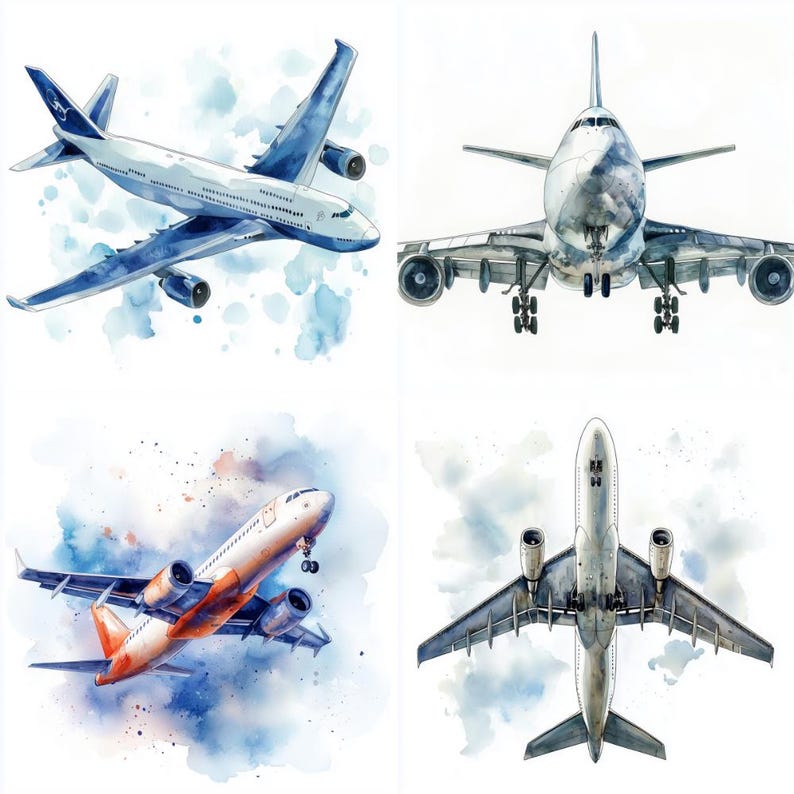 20 Passenger Airplane Watercolor Clipart JPG, Digital Download, Junk ...