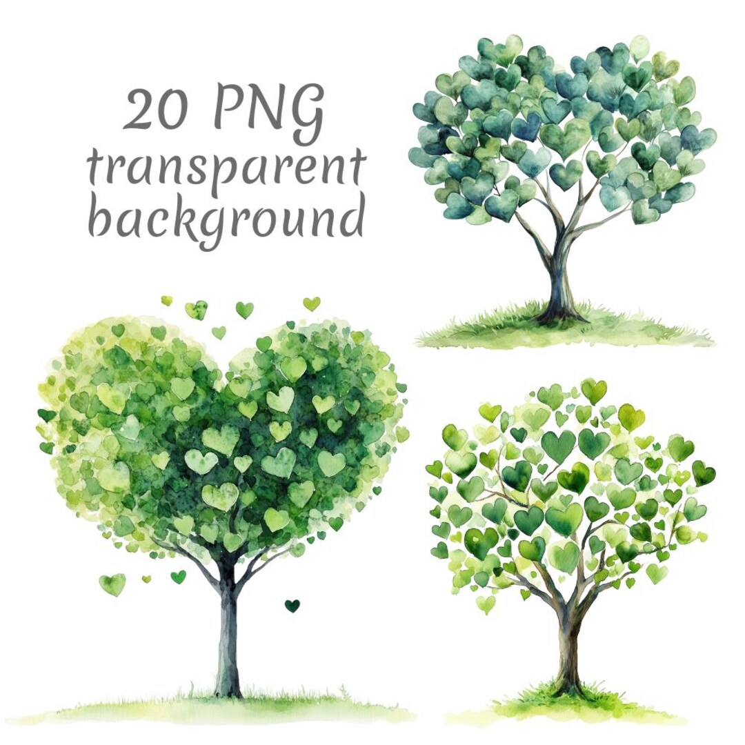 20 Heart Leaf Tree Watercolor Clipart PNG. Digital Download, Junk ...