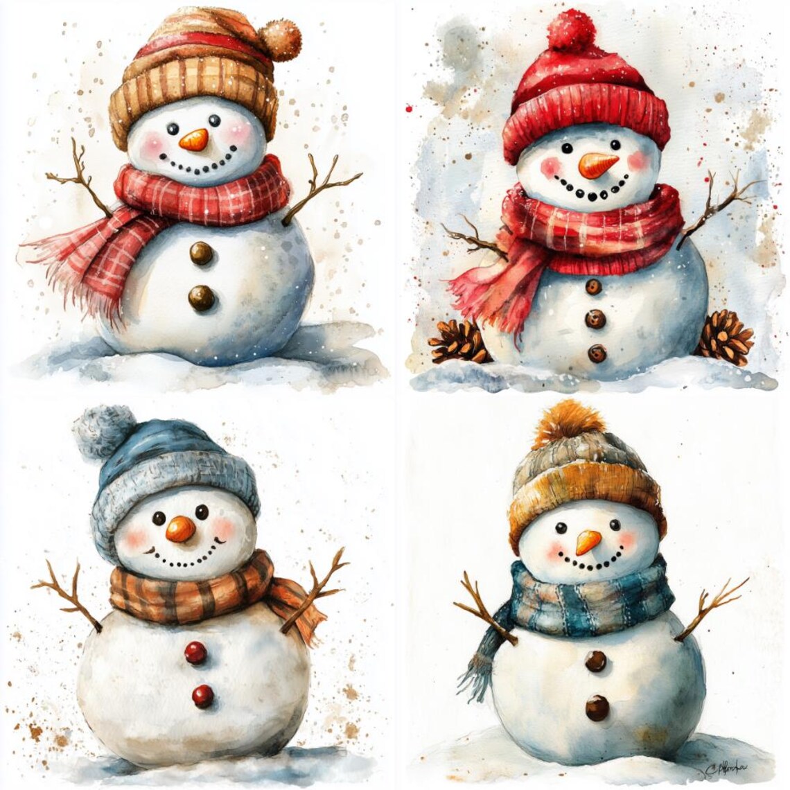 16 Happy Snowman Christmas Clipart JPG, Digital Download, Junk Journals ...