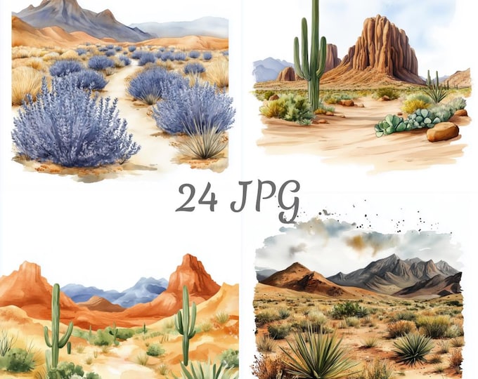 13 Desert Clipart Bundle, Printable Watercolor Arid Desert Images ...