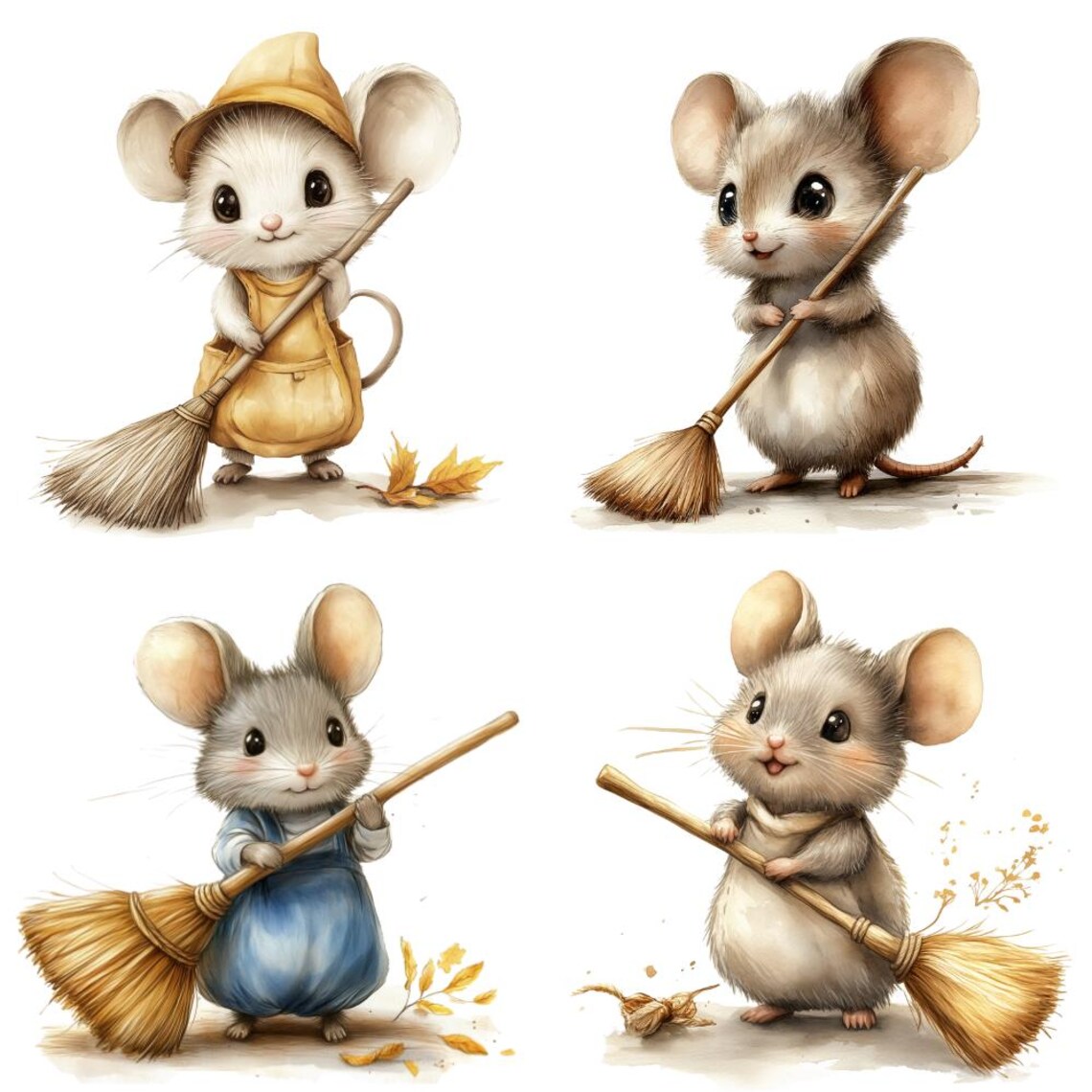 14 Cute Mouse Sweeping Clipart PNG, Digital Download, Junk Journals ...