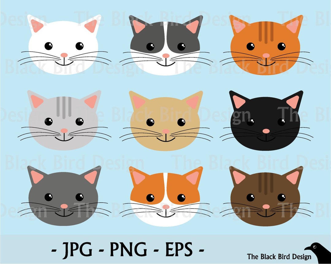 Set of Cute Cats, Kawaii Cat, Cartoon Digital Clipart, Vector Graphics ...