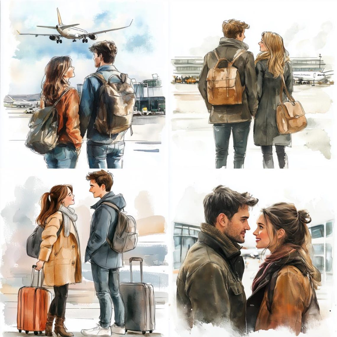 19 Loving Couple at the Airport Clipart JPG, Digital Download, Junk ...