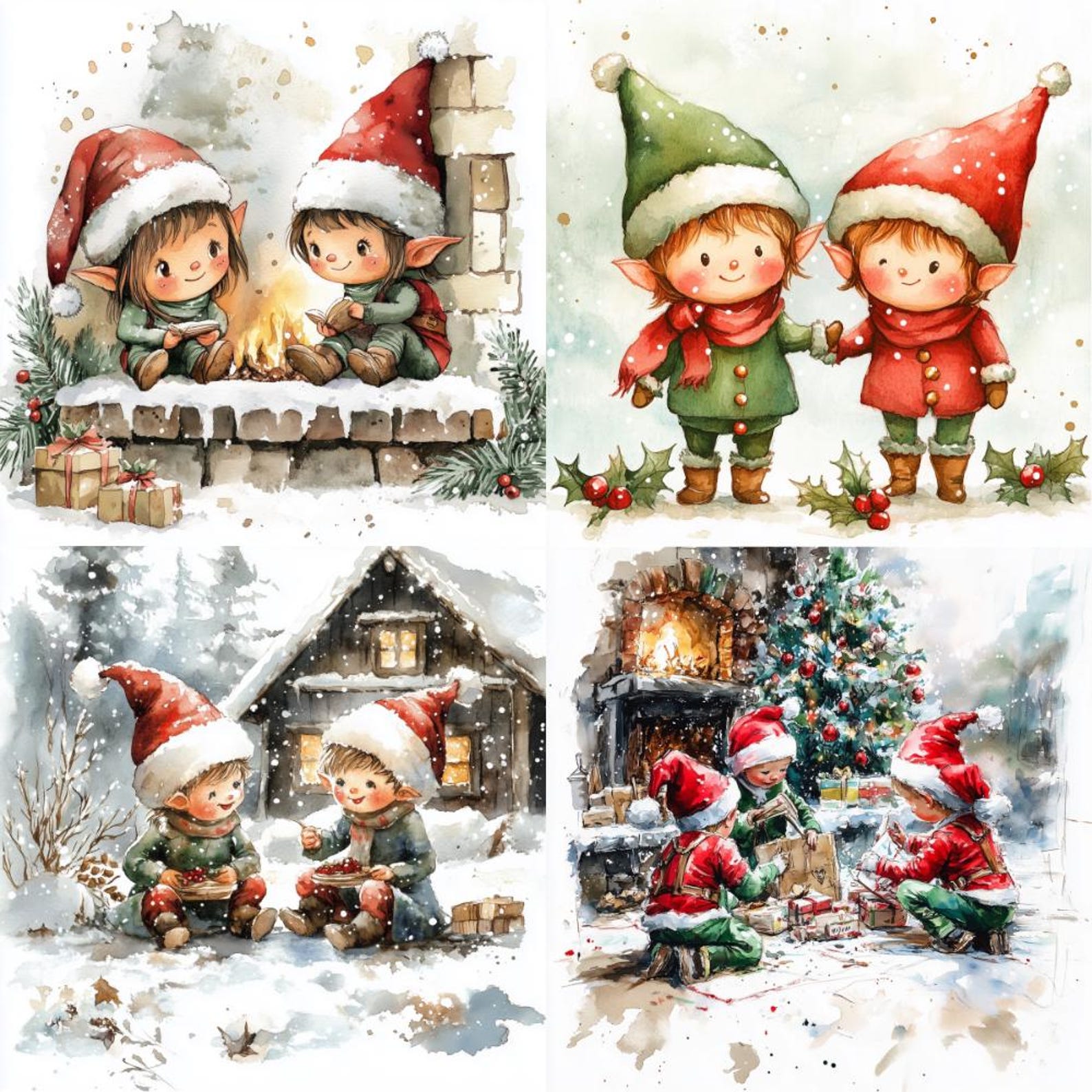 38 Christmas Elves Watercolor Clipart JPG, Digital Download, Junk ...
