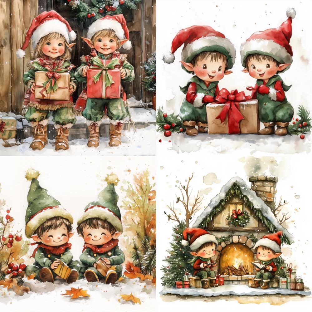 38 Christmas Elves Watercolor Clipart JPG, Digital Download, Junk ...
