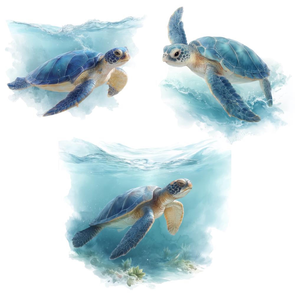 15 Realistic Sea Turtle Clipart PNG. Sea Clipart, Digital Download, Junk Journals, Transparent ...