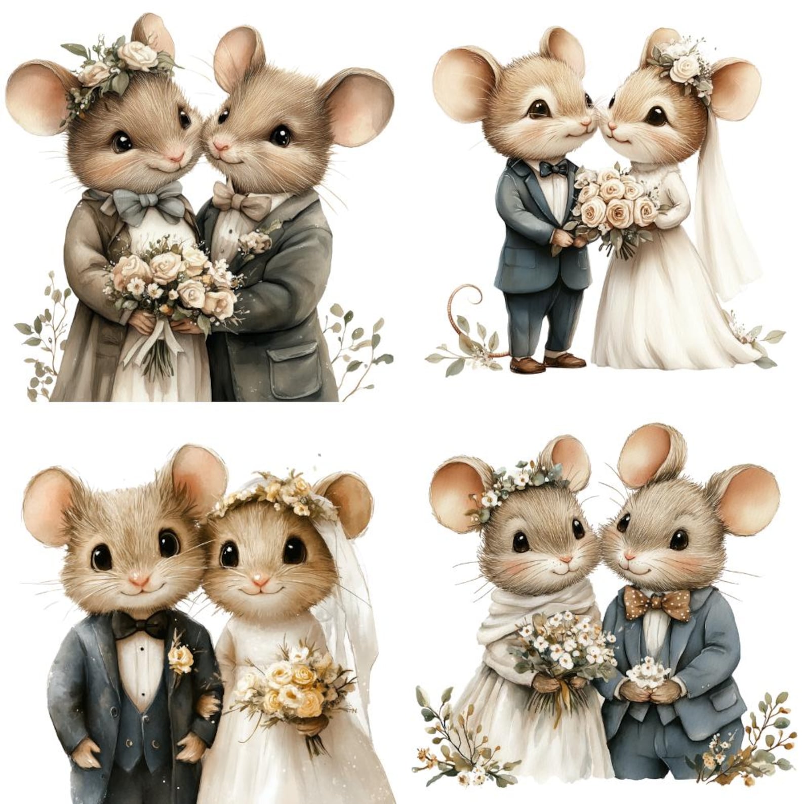 15 Wedding Mice Clipart PNG, Digital Download, Junk Journals, Paper ...