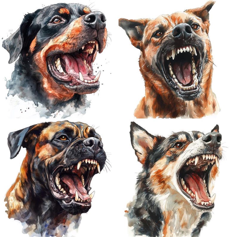 16 Snarling Dog Watercolor Clipart PNG. Digital Download, Junk Journals ...
