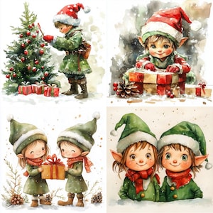 38 Christmas Elves Watercolor Clipart JPG, Digital Download, Junk ...