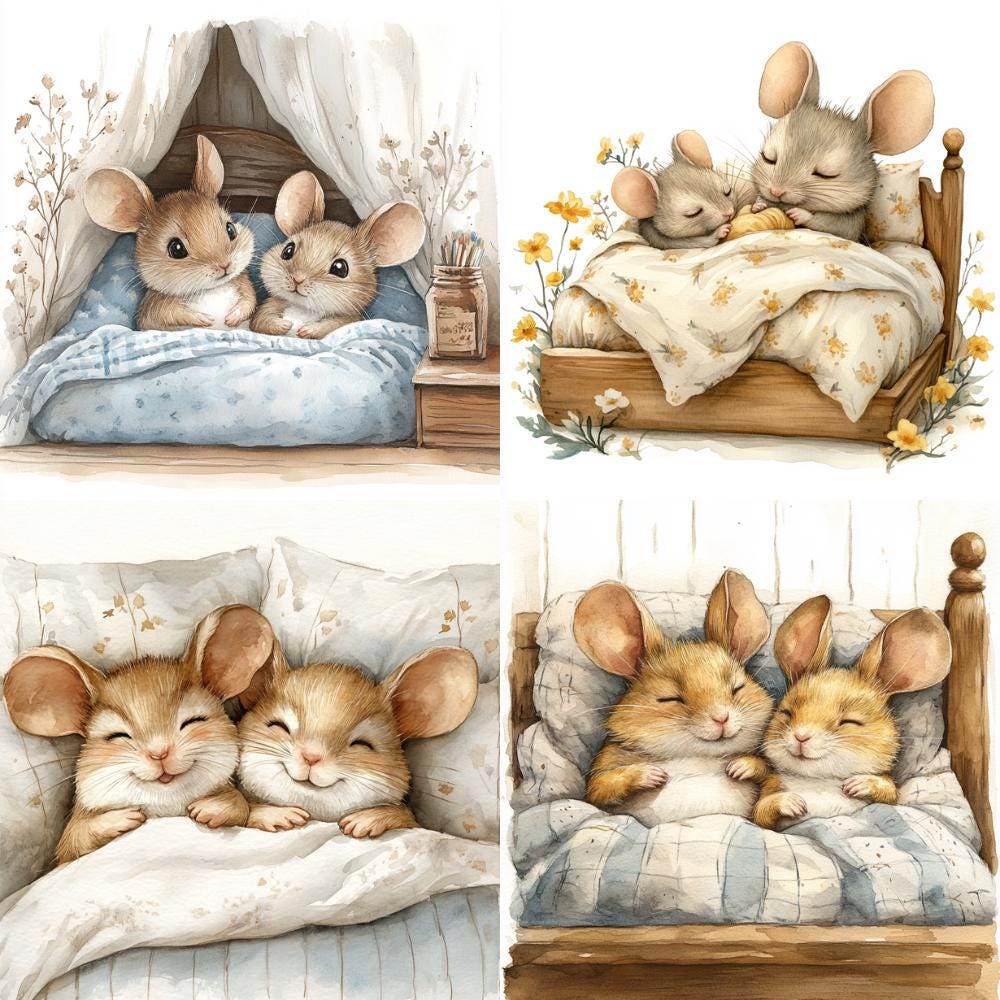 17 Cute Mice Sleeping in Bed Clipart JPG, Digital Download, Junk ...