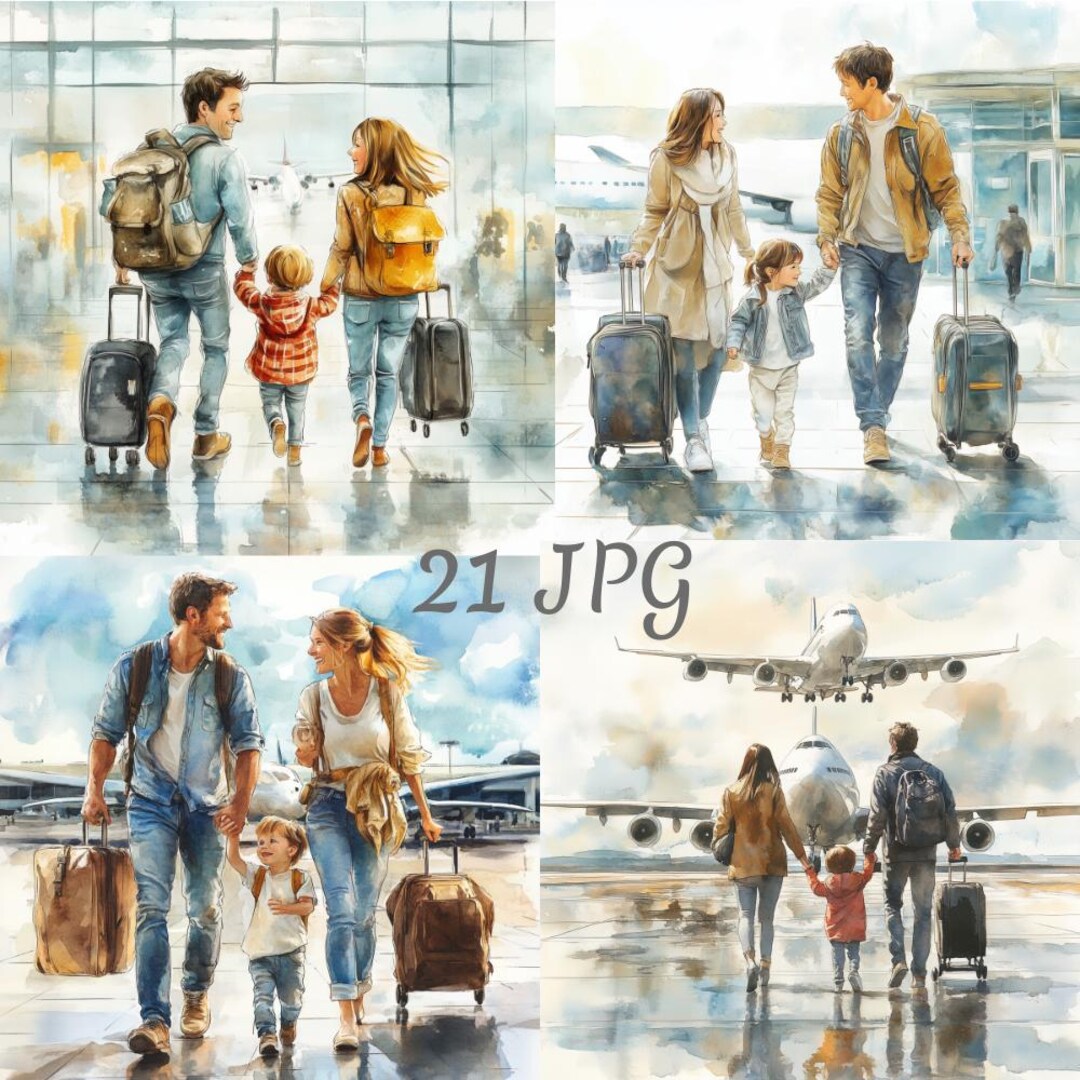 21 Family at the Airport Clipart JPG, Digital Download, Junk Journals ...