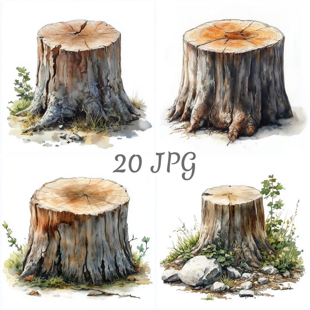 20 Tree Stump Watercolor Clipart JPG, Digital Download, Junk Journals ...