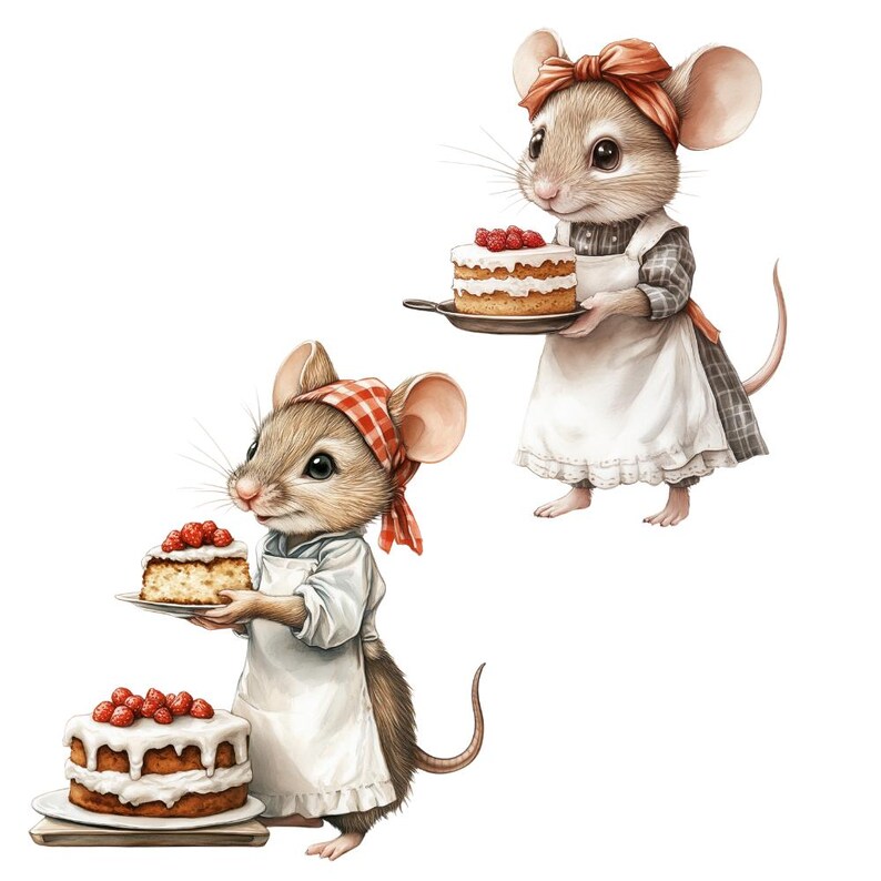 17 Housewife Mouse is Baking a Cake Clipart PNG, Digital Download, Junk ...
