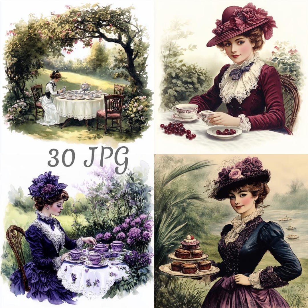 30 Vintage Tea Party Clipart JPG, Digital Download, Junk Journals ...