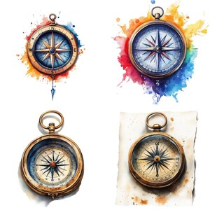 16 Compass Watercolor Clipart PNG, Digital Download, Junk Journals ...