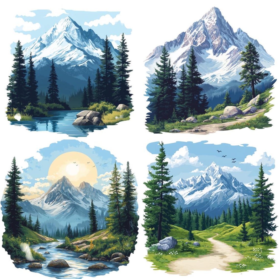 14 Mountain Landscape Clipart PNG. Digital Download, Junk Journals ...