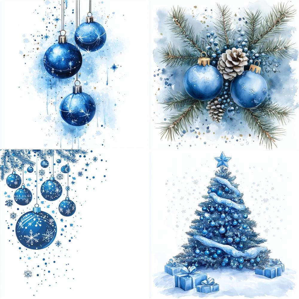 30 Blue Christmas Watercolor Clipart JPG, Digital Download, Junk ...
