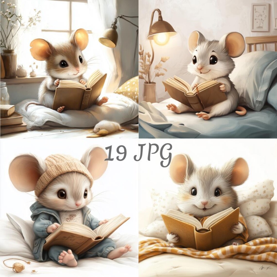 19 Mouse Reading a Book in Bed Clipart JPG, Digital Download, Junk ...