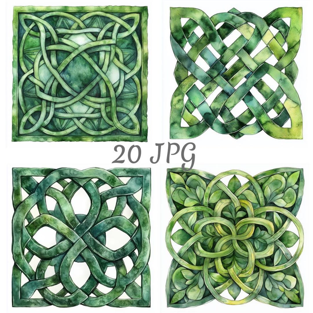 20 Green Celtic Patterns Watercolor Clipart JPG, Digital Download, Junk ...