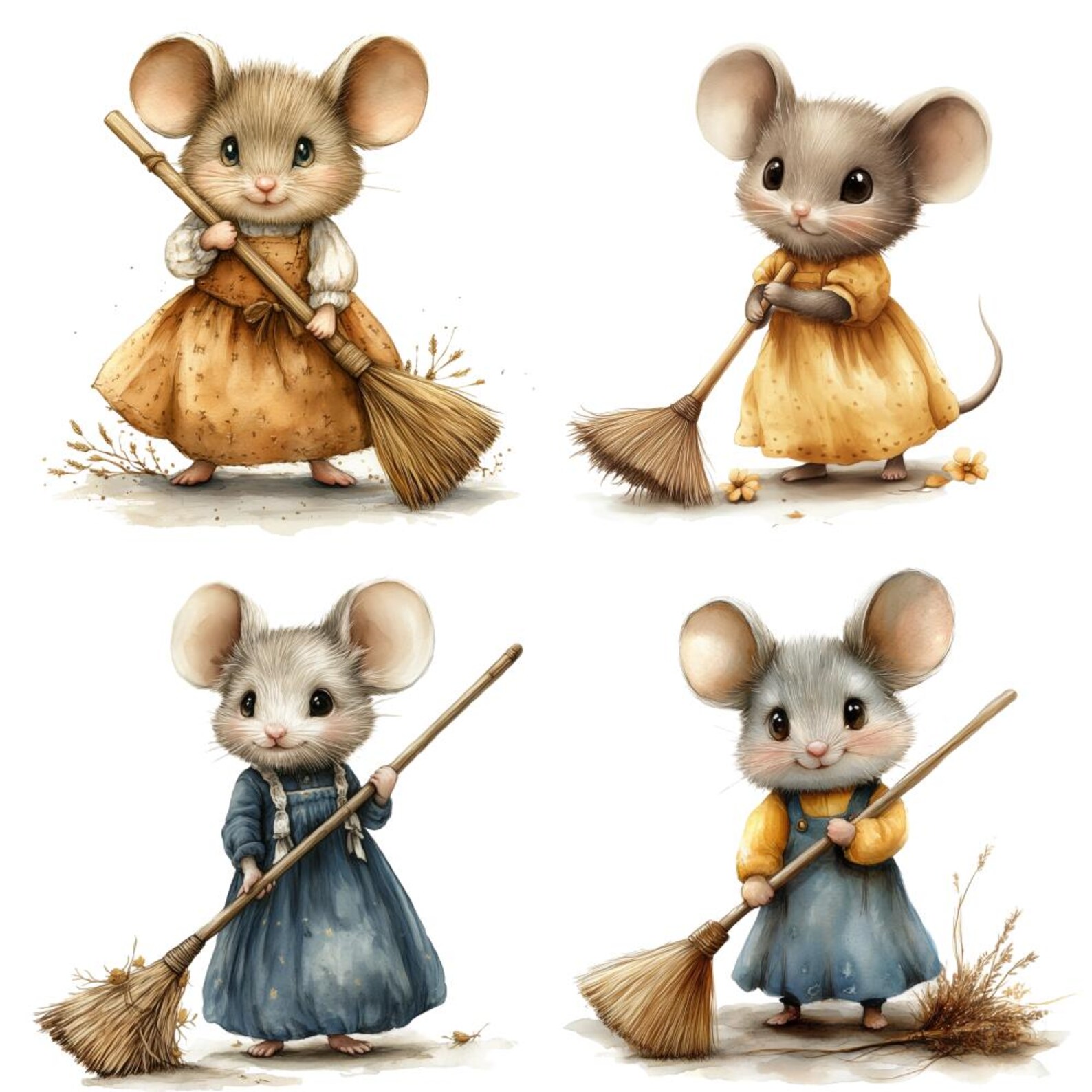 14 Cute Mouse Sweeping Clipart PNG, Digital Download, Junk Journals ...